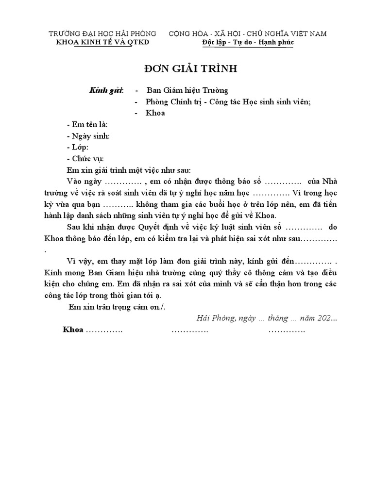 Đơn giải trình | PDF