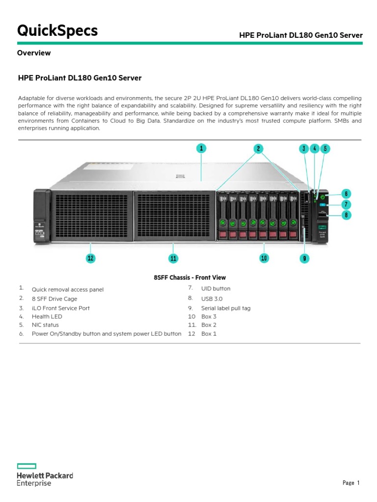 Quickspecs: Hpe Proliant Dl180 Gen10 Server Hpe Proliant Dl180 Gen10 ...