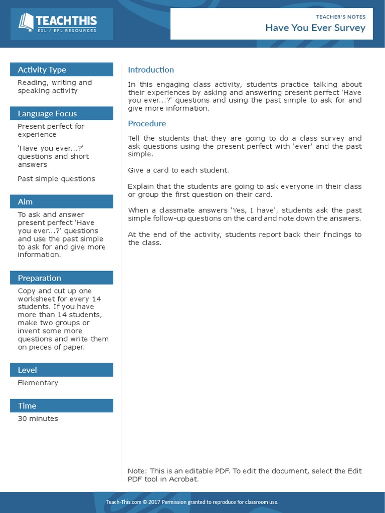 Have You Ever Survey | PDF