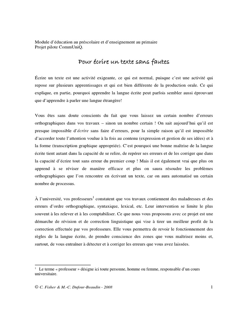 Pour Ecrire Un Texte Sans Fautes | PDF