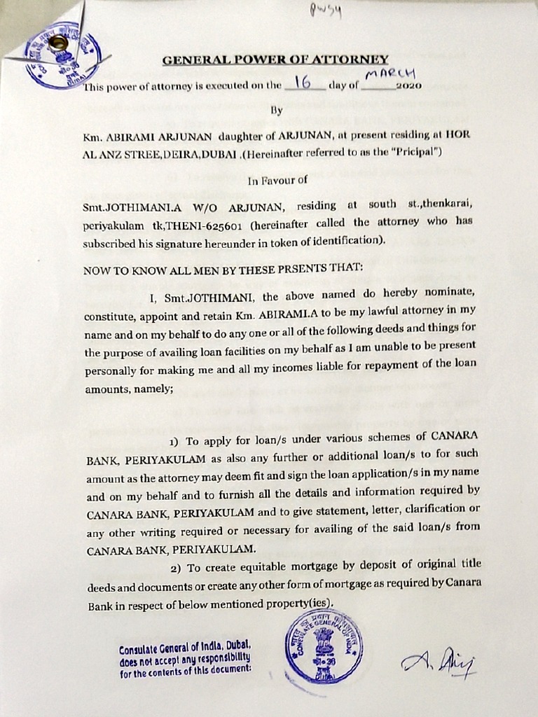 Power of Attorney Abirami Arjunan | PDF