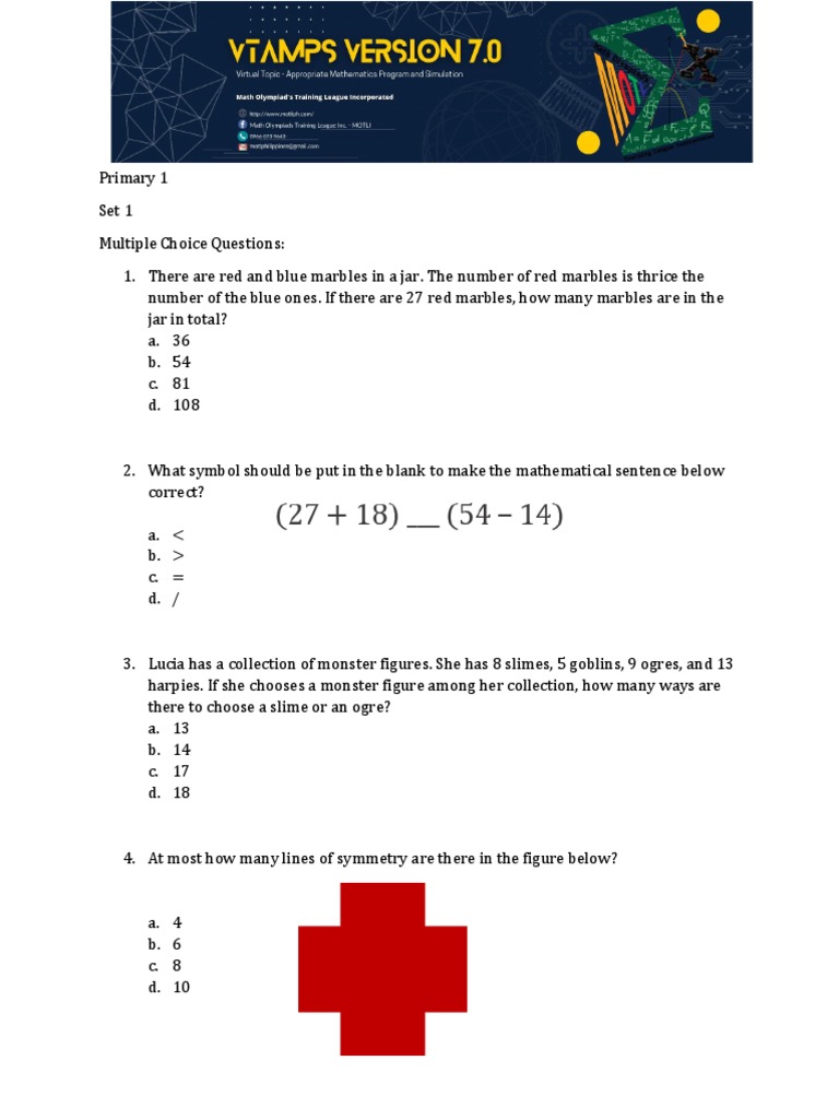 VTAMPS 7.0 Primary 1 Set 1 | PDF