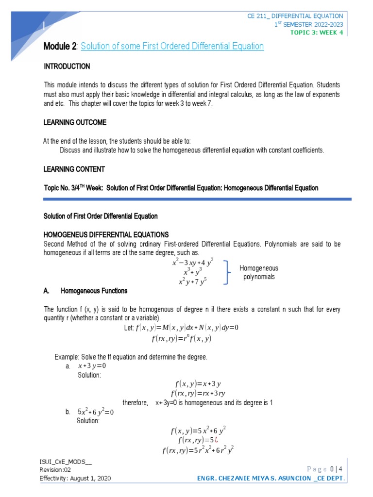 Module2 Topic3 Week4 Differential Equation | PDF | Equations | Differential Calculus