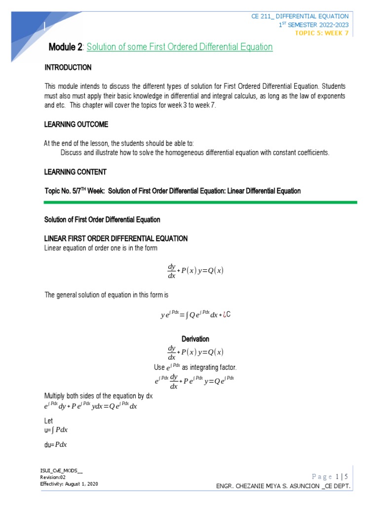 Module2 - Topic5 - Week7 - Differential Equation | PDF | Equations | Mathematics