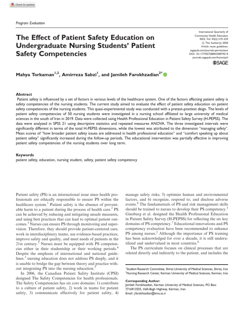 The Effect of Patient Safety Education On Undergraduate Nursing ...