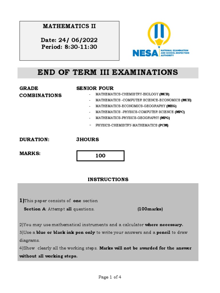 MATHS-S4-QUESTION-AND-MARKING-SCHEME | PDF