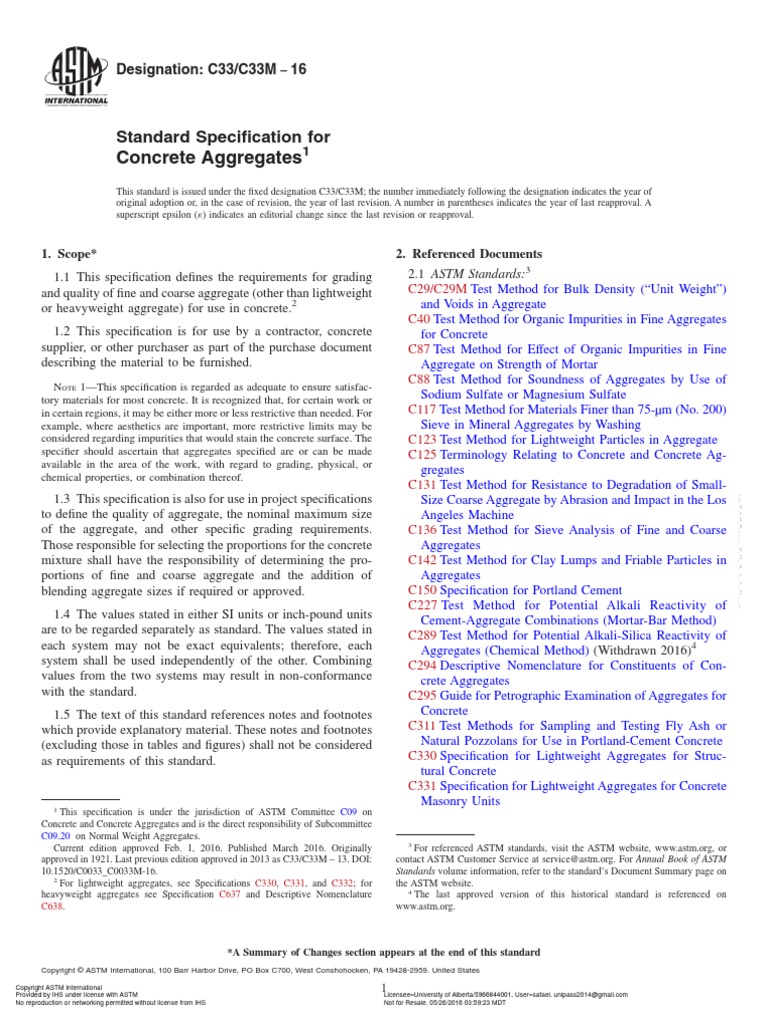 Astm C33 C33M-16 | PDF | Concrete | Construction Aggregate