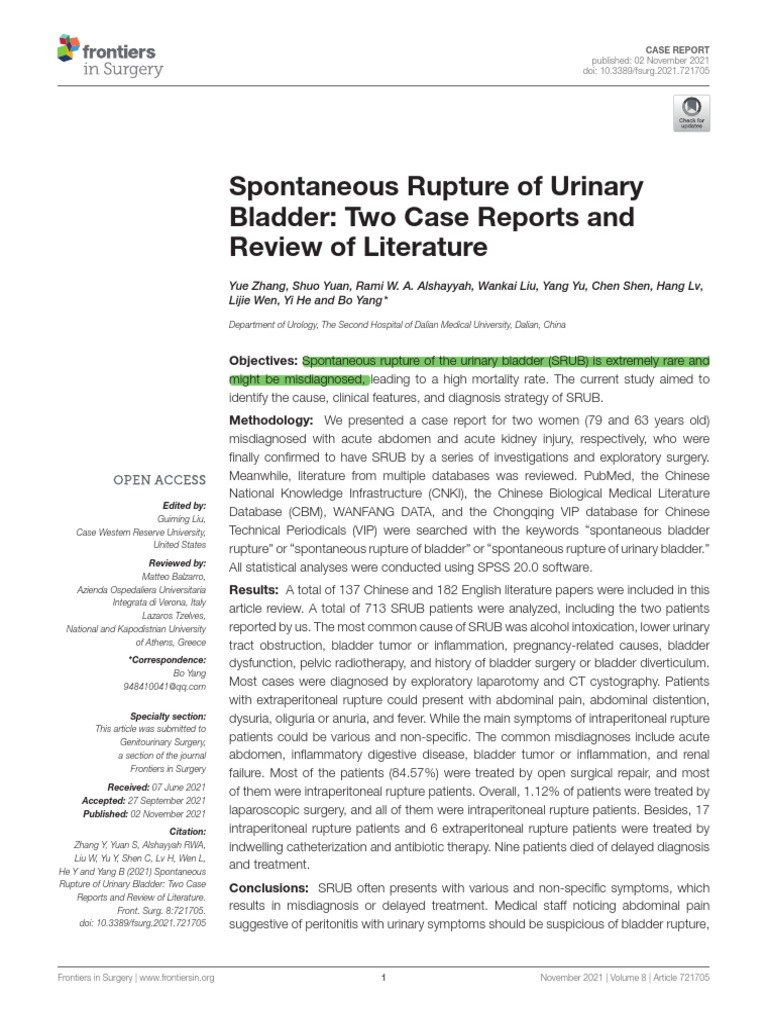 Spontaneous Urinary Bladder Rupture Cases | PDF