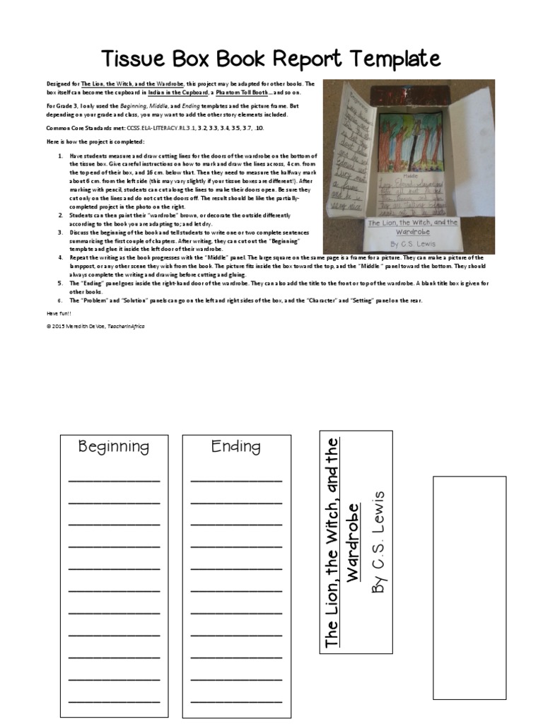 Tissue Box Book Report Template: Ccss - Ela-Literacy - Rl.3.1 | PDF ...