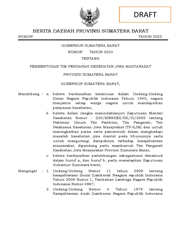 Draft SK Gubernur Tip TPKJM Sumbar | PDF