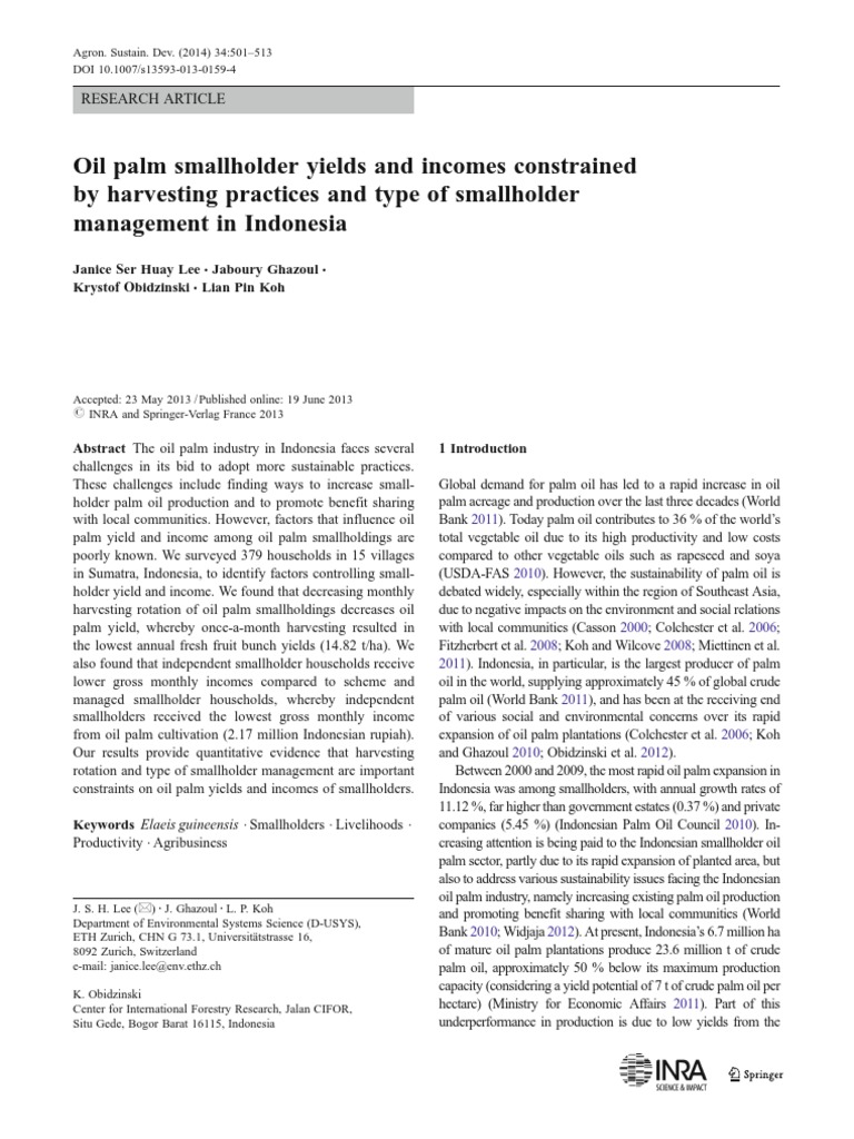 2013 - Oil Palm Smallholder Yields and Incomes Constrained by Harvesting Practices and Type of ...