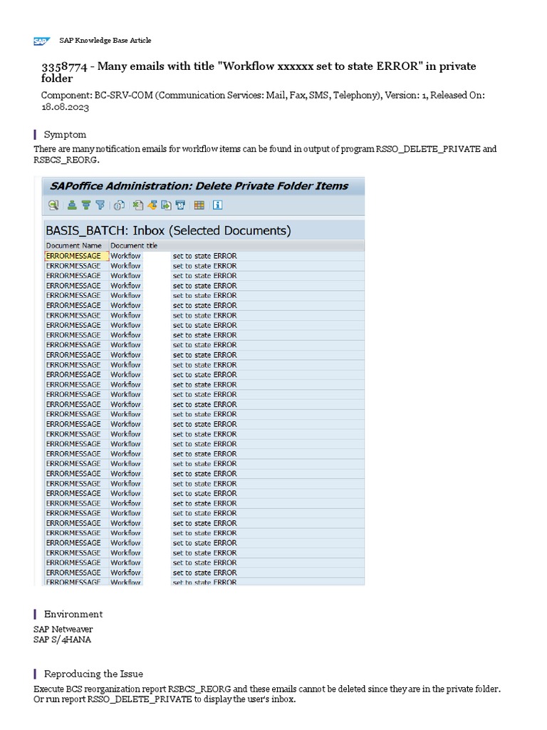 Many Emails With Title Workflow XXXXXX Set To State ERROR in Private ...