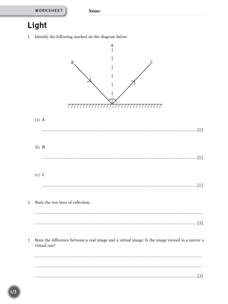 Light - Worksheet | PDF