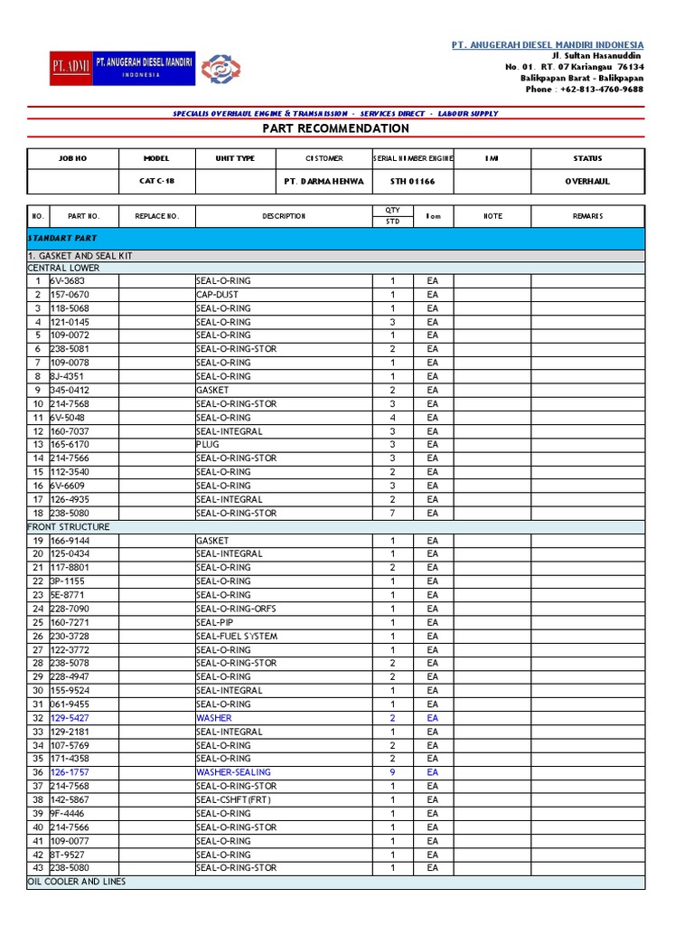 Part Rec Engine Cat C18 STH 01166 | PDF