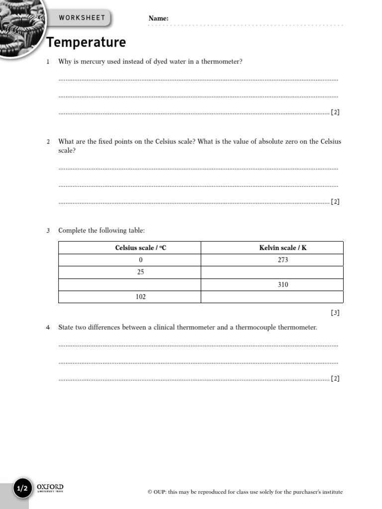 Temperature - Worksheet | PDF