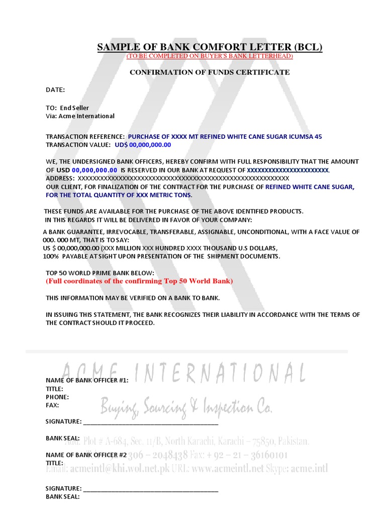 Sample of Bank Comfort Letter BCL Weebly | PDF | Law