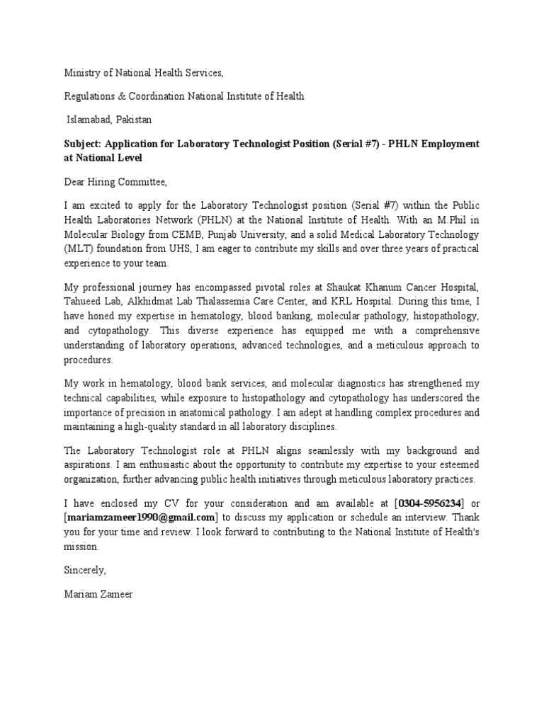 MLT Post Cover Letter | PDF