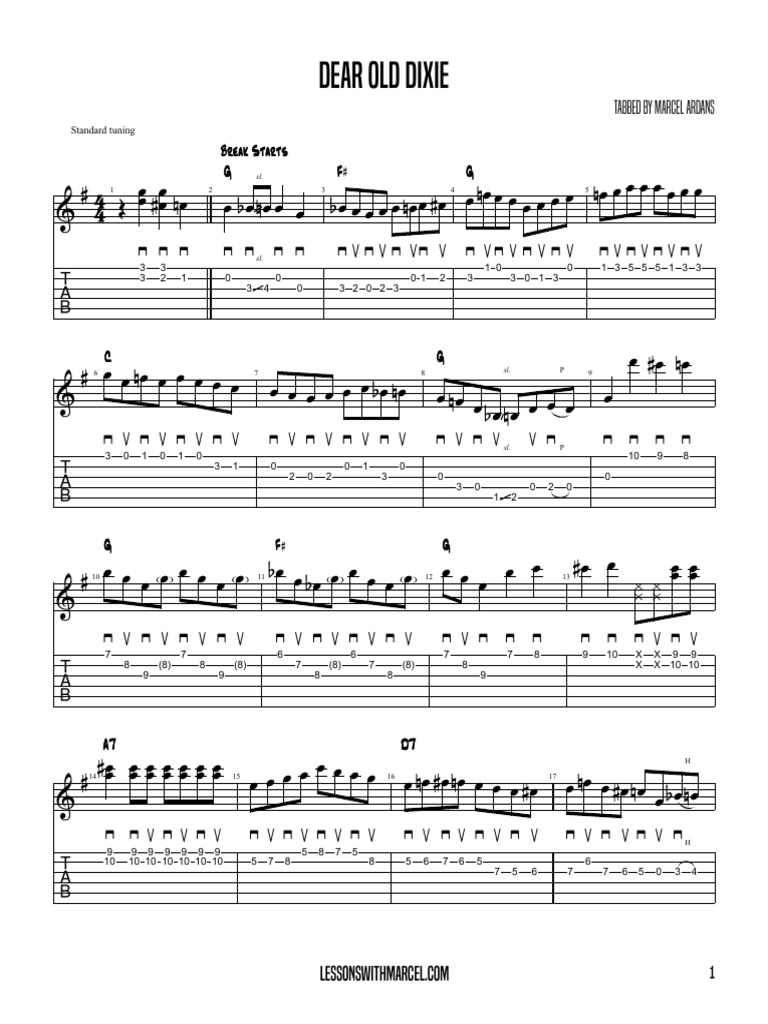 Jake Workman Dear Old Dixie Sheet Music and Tab Xtaouw | PDF