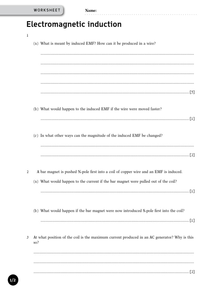Electromagnetic Induction - Worksheets | PDF