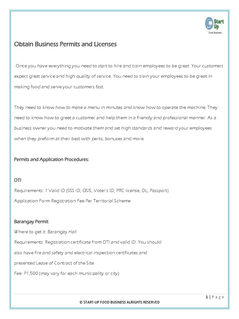 Essential Permits for Food Business Setup | PDF | Finance & Money ...