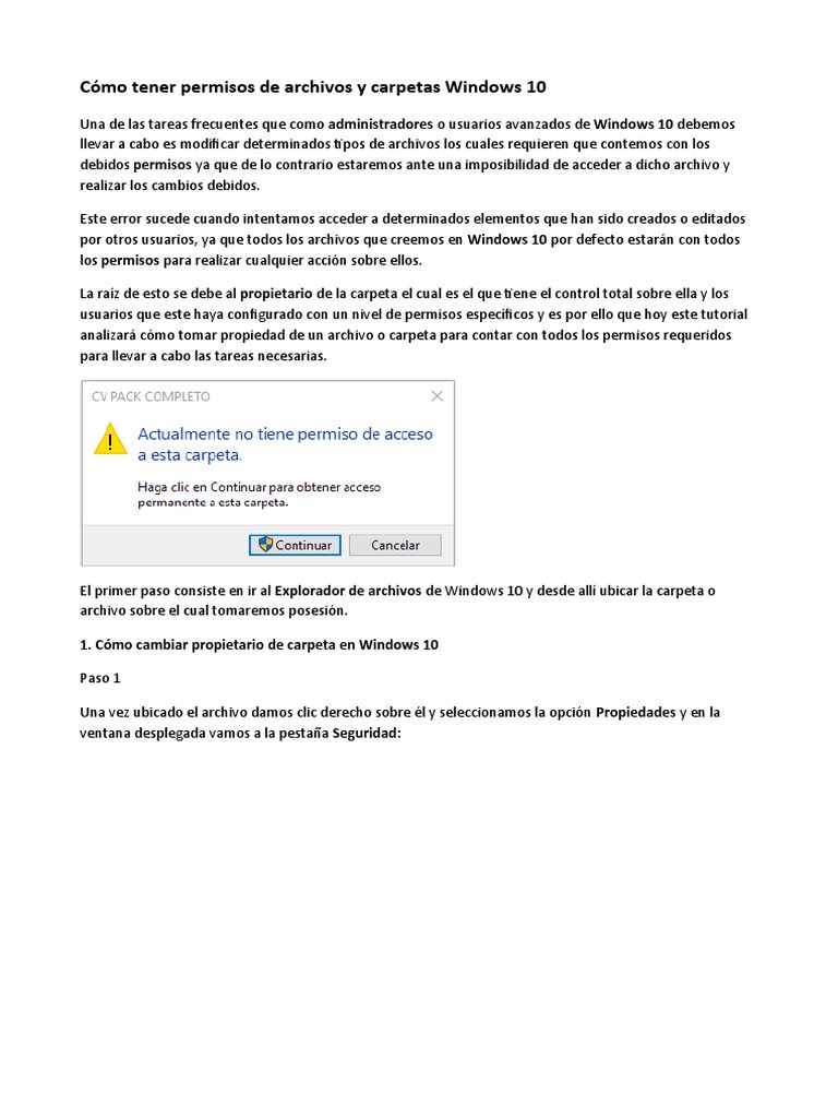 Cómo Tener Permisos de Archivos y Carpetas Windows 10 | PDF Cómo Tener Permisos de Archivos y Carpetas Windows 10 | PDF