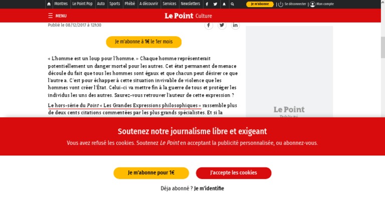 Quiz Philo - Qui A Dit L'homme Est Un Loup Pour L'homme - Le Point | PDF