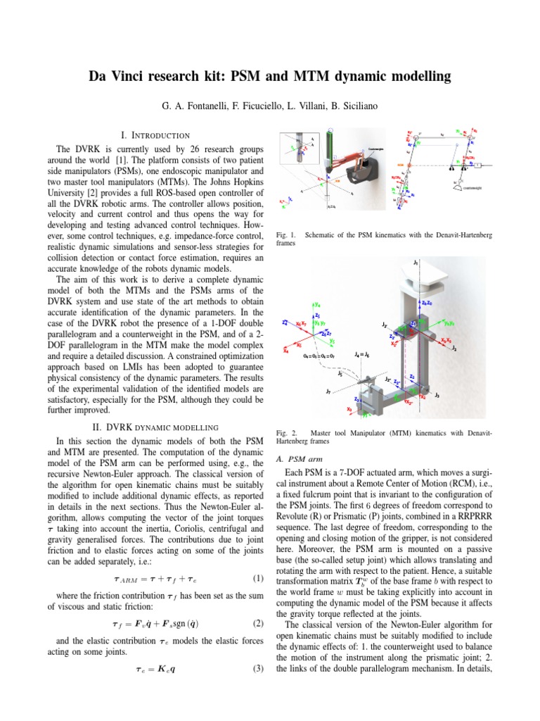 Da Vinci Research Kit PSM and MTM Dynamic Modelling | PDF