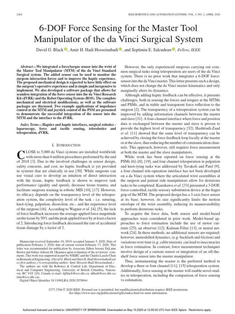 6-DOF Force Sensing for the Master Tool Manipulator of the Da Vinci ...