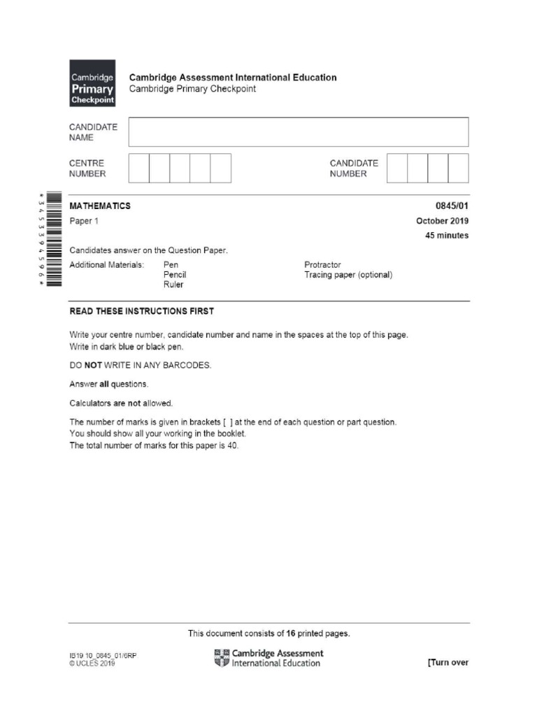 Maths Paper 1 October 2019 | PDF