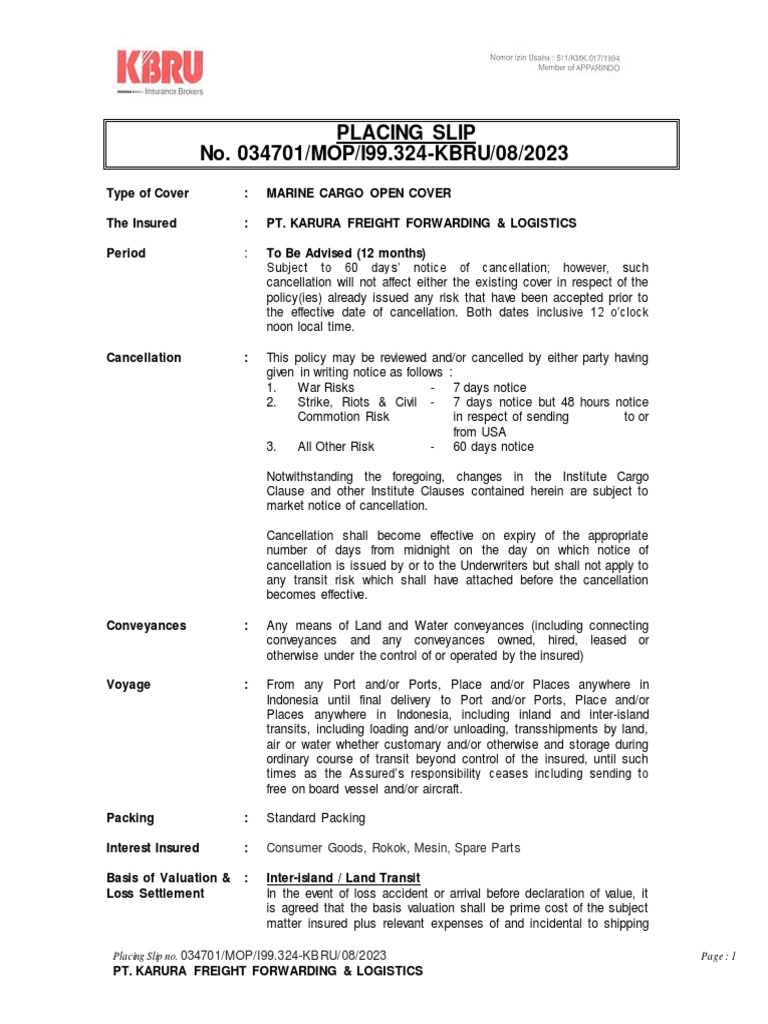 PS Mop - Pt. Karura Freight Forwarding & Logistics (034701) | PDF