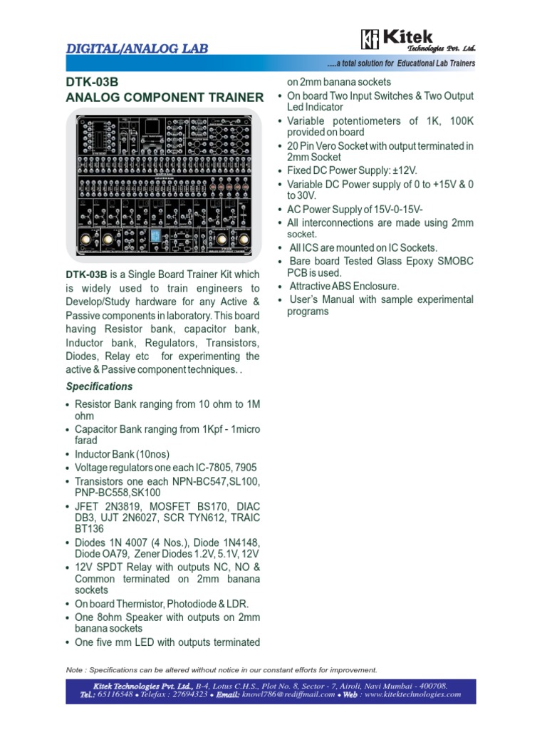 Analog Component Trainer Kit | PDF | Power Supply | Passivity (Engineering)