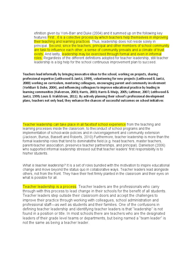 Educ 3 Teacher Leadership | PDF | Teachers | Leadership