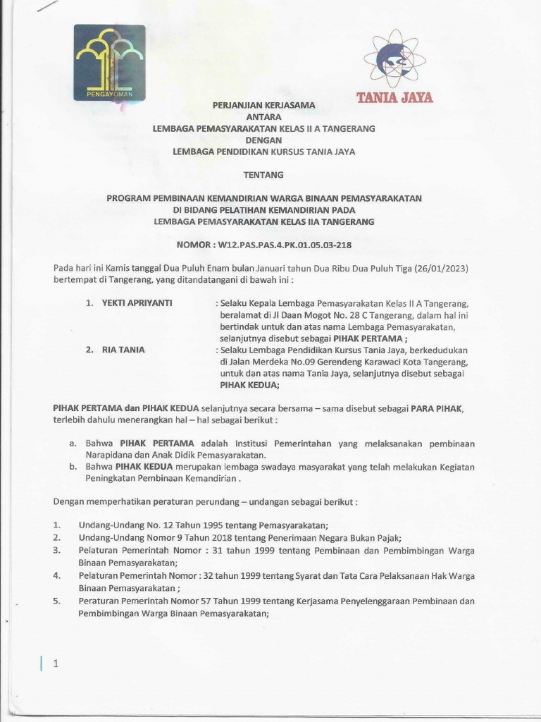 MOU NEW TANIA JAYA SCAN_0001 | PDF