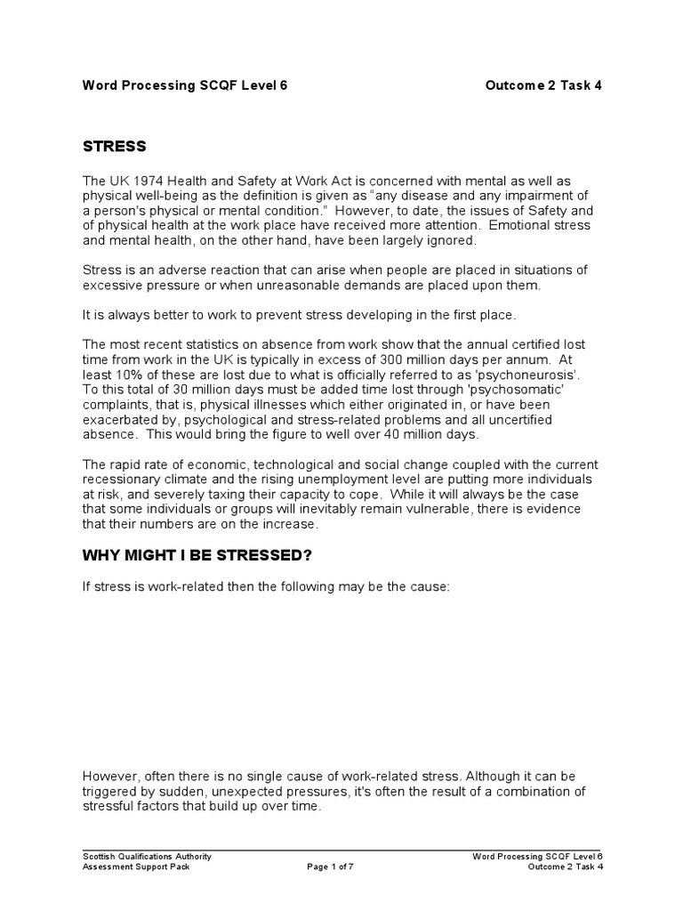 Report On Stress - Outcome 2 Task 4 - Word Processing SCQF Level 6 | PDF Report On Stress - Outcome 2 Task 4 - Word Processing SCQF Level 6 | PDF