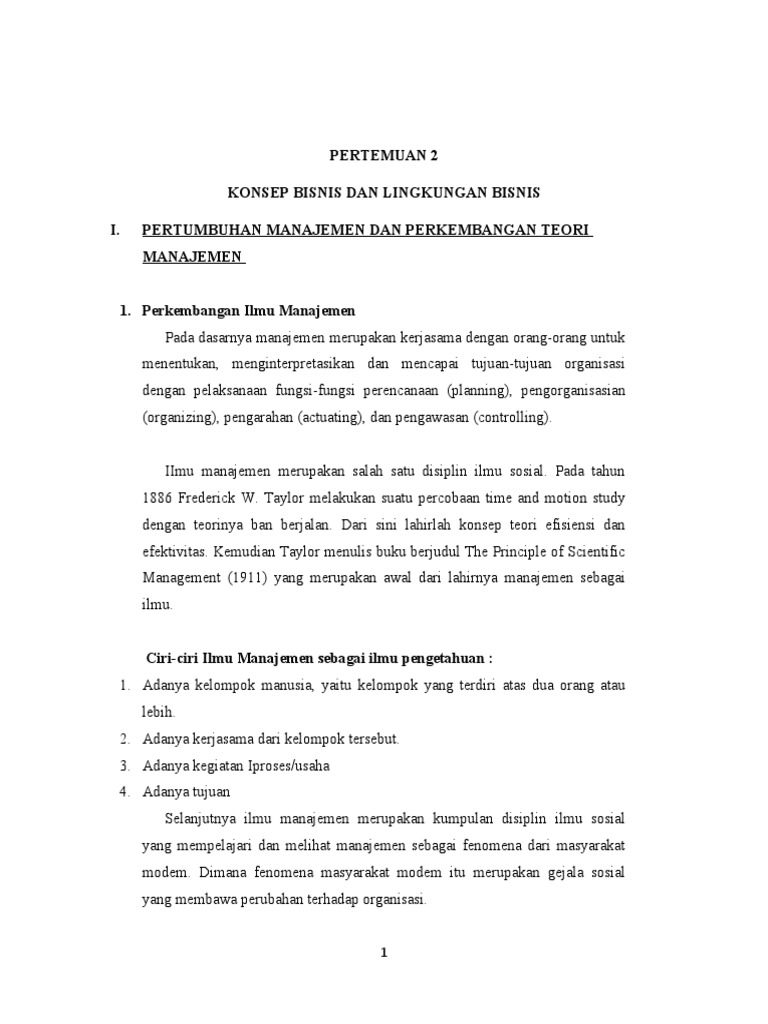 Tugas Kelompok 1 Pertemuan 2 (Perkembangan Manajemen Dan Bisnis) | PDF