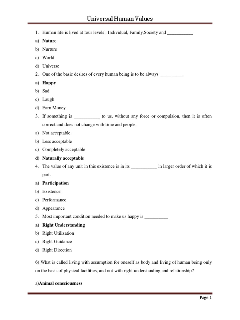UHV Objective Questions | PDF