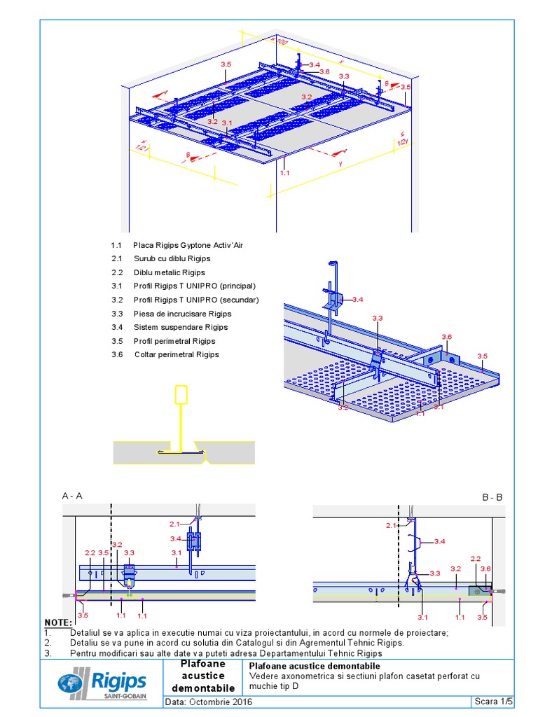 Vedere Axonometrica Si Sectiuni Plafon Casetat Perforat Cu Muchie Tip D | PDF