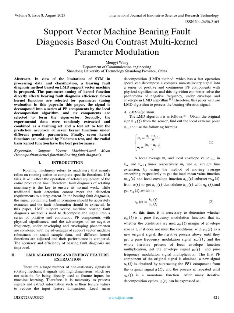 Support Vector Machine Bearing Fault Diagnosis Based On Contrast Multi-Kernel Parameter ...