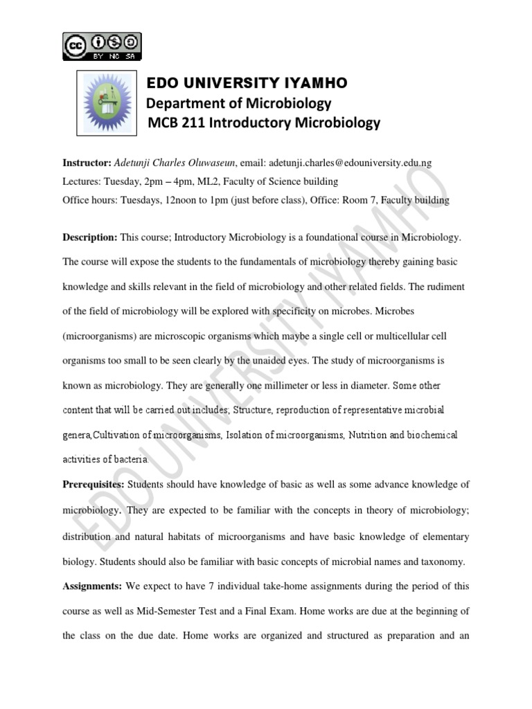 MCB 211 Introductory Microbiology Lecture Note 20182019 | PDF