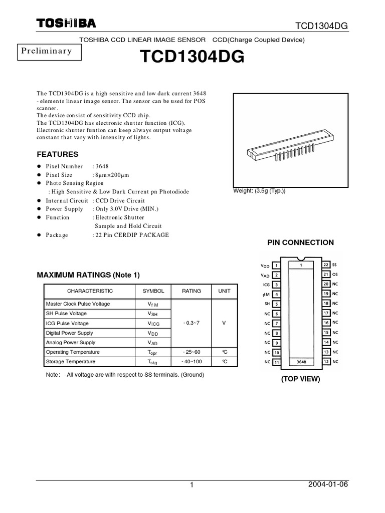 TOSHIBA TCD1304DG CCD Sensor Overview | PDF | Science & Mathematics