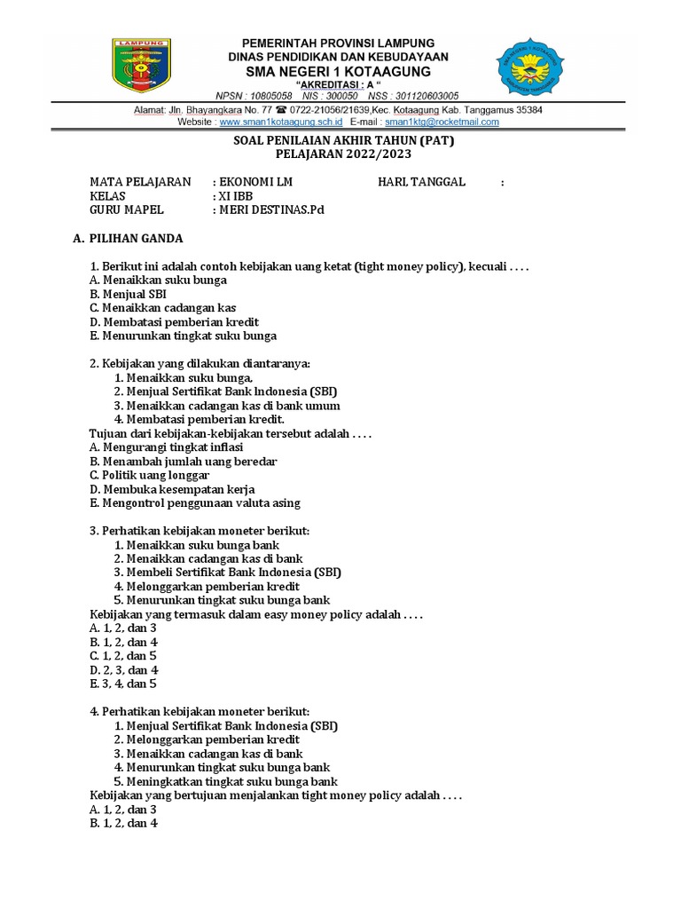 Soal Ekonomi Kelas XI IBB | PDF