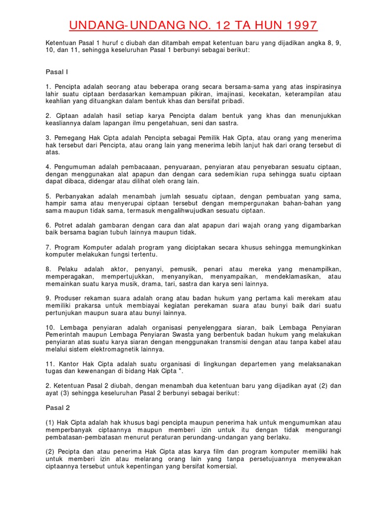 Microsoft Word - UU 12-1997 HAK CIPTA | PDF | Seni