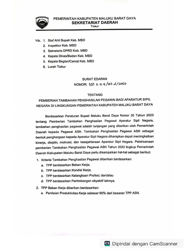 Edaran TPP 2023 Kan MBD | PDF