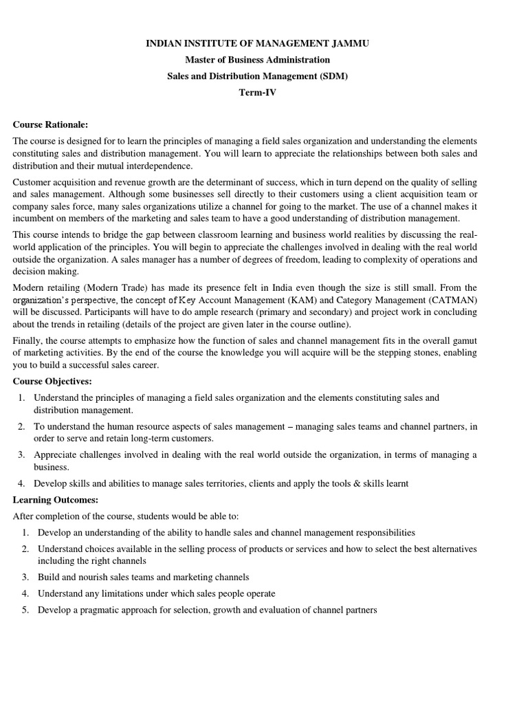 T-4 Sales and Distribution Management | PDF