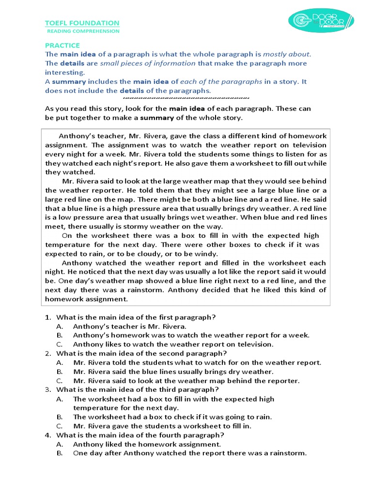 TOEFL Reading Comprehension Practice | PDF | Weather