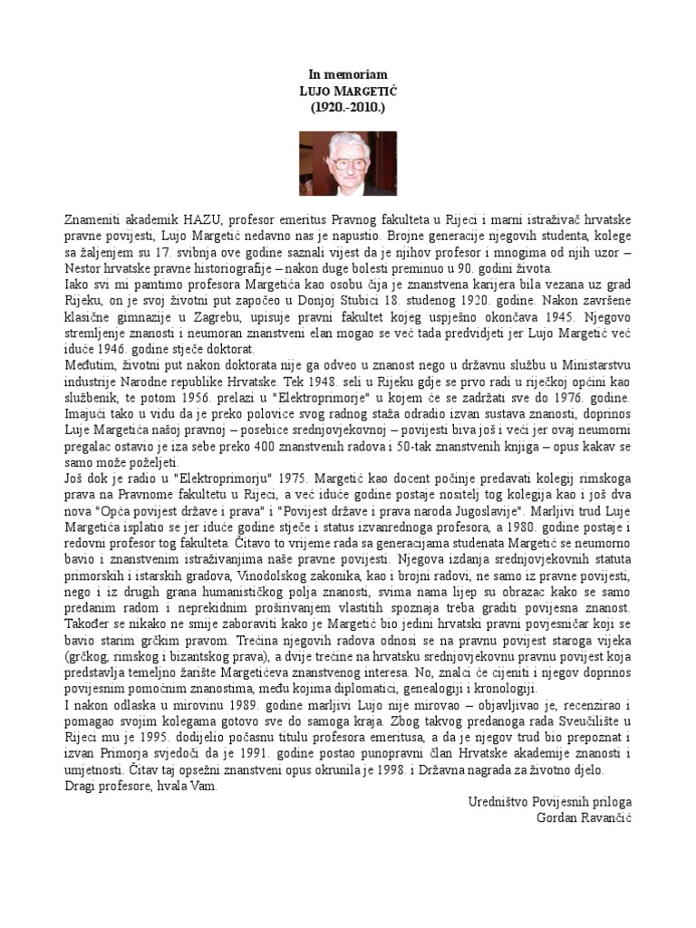 In Memorijam Lujo Margetic | PDF