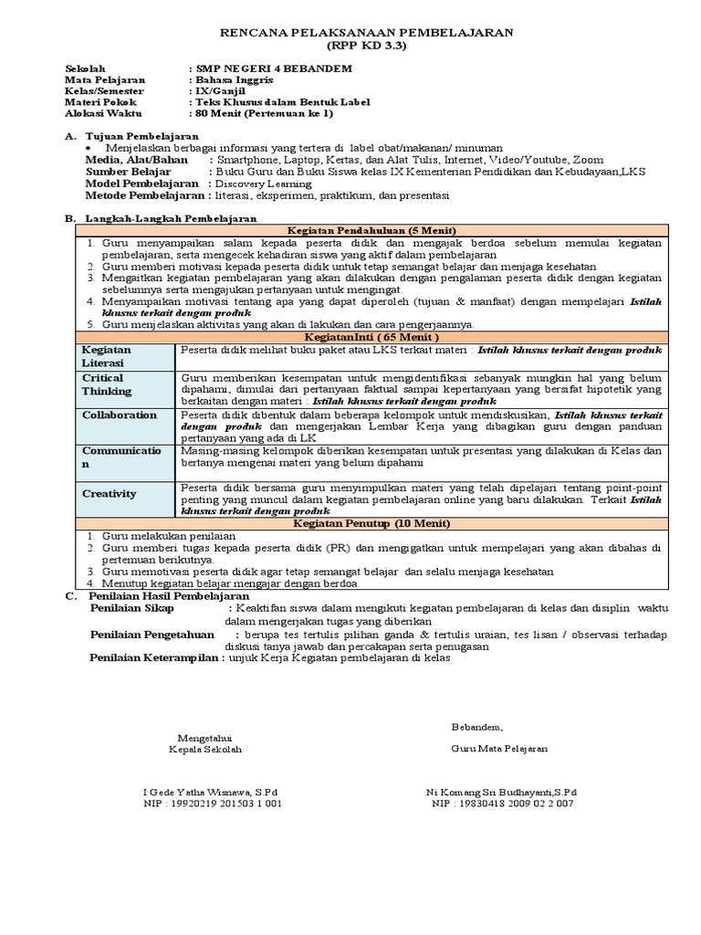RPP 3. Teks Khusus Dalam Bentuk Label | PDF