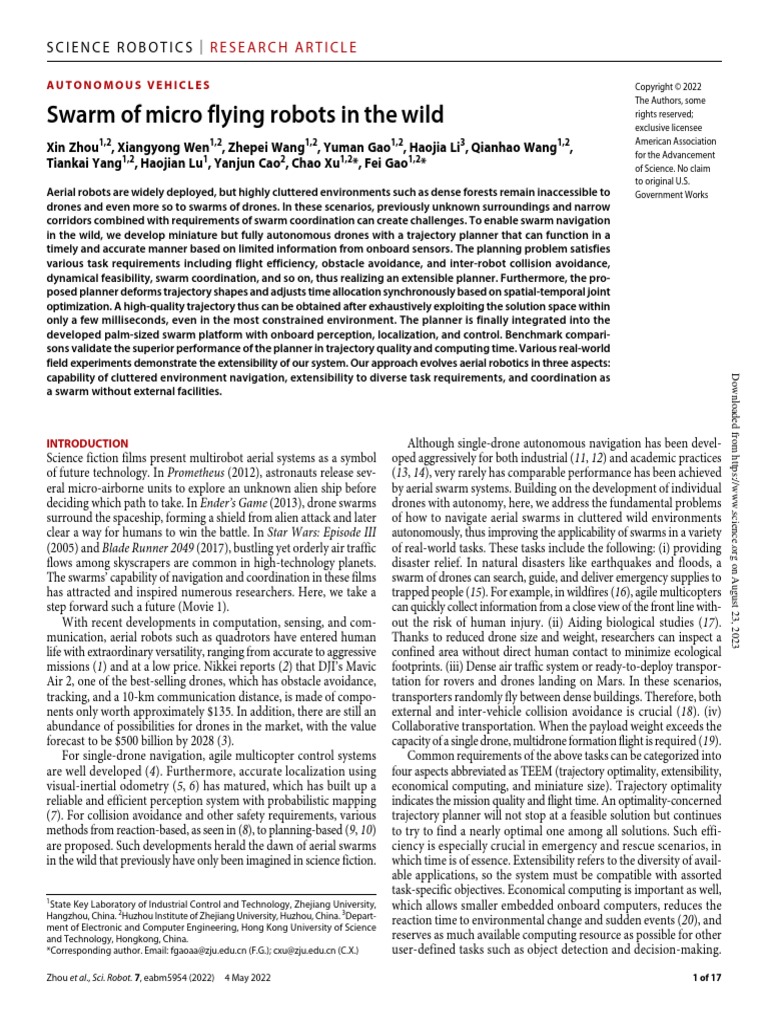 2022 - Swarm of Micro Flying Robots in The Wild | PDF