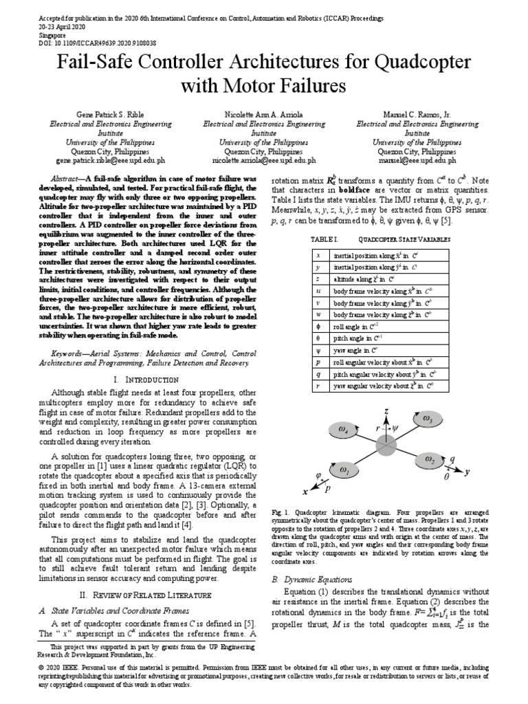 2020 - Fail-Safe Controller Architectures For Quadcopter With Motor ...