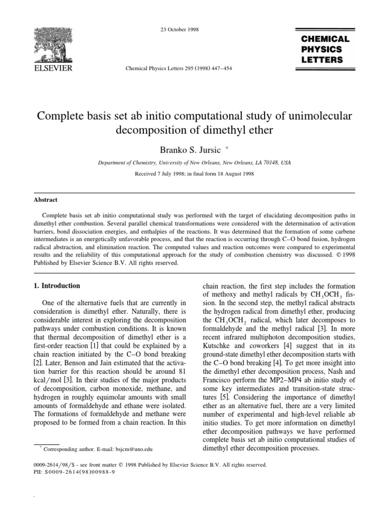 Complete Basis Set Ab Initio Computational Study of Unimolecular | PDF